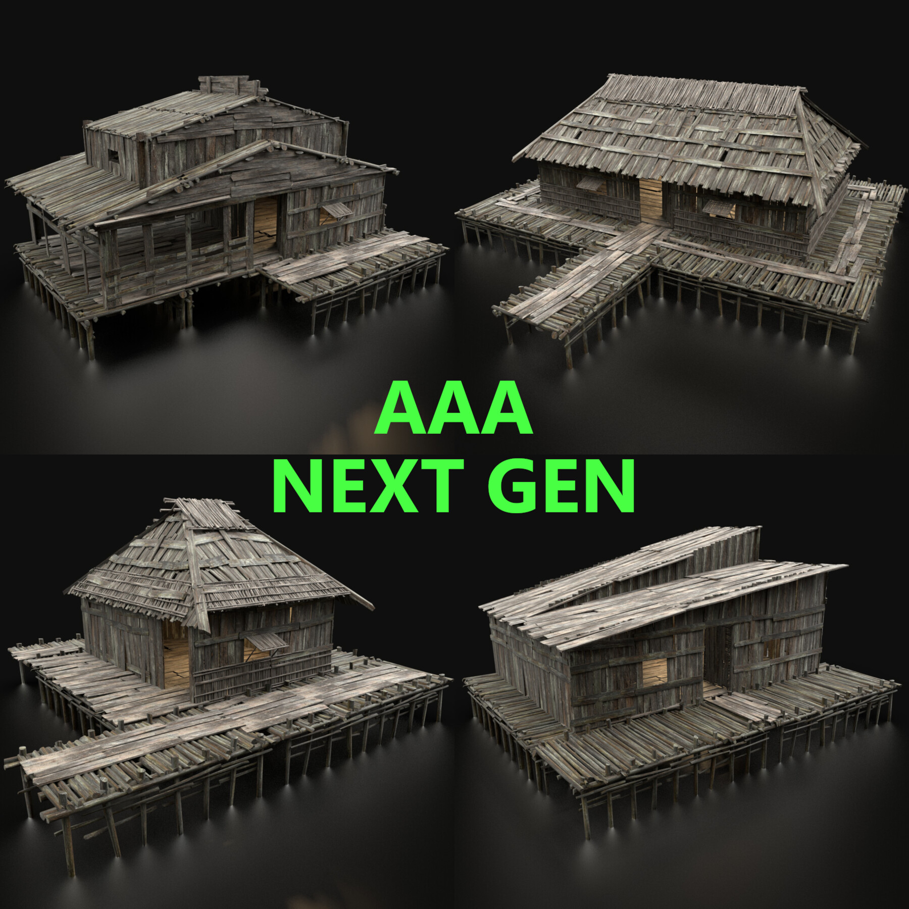 ArtStation - SWAMP HOUSE COLLECTION WETLAND HUTS PACK FANTASY | Game Assets