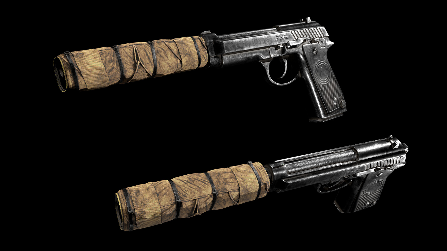 ArtStation - PRB92 Pistol WITH SUPPRESSOR Low-poly 3D model | Game Assets