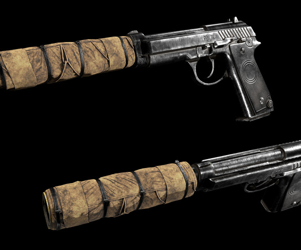ArtStation - PRB92 Pistol WITH SUPPRESSOR Low-poly 3D model | Game Assets