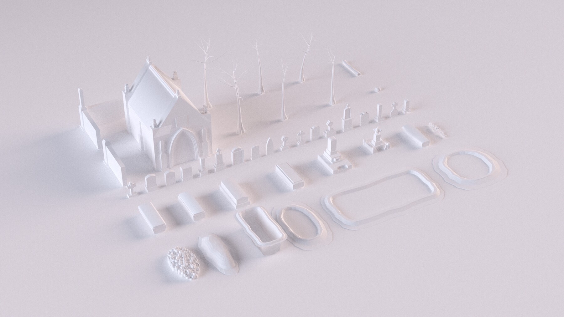 ArtStation - 43 Low Poly Cemetery props Collection | Game Assets