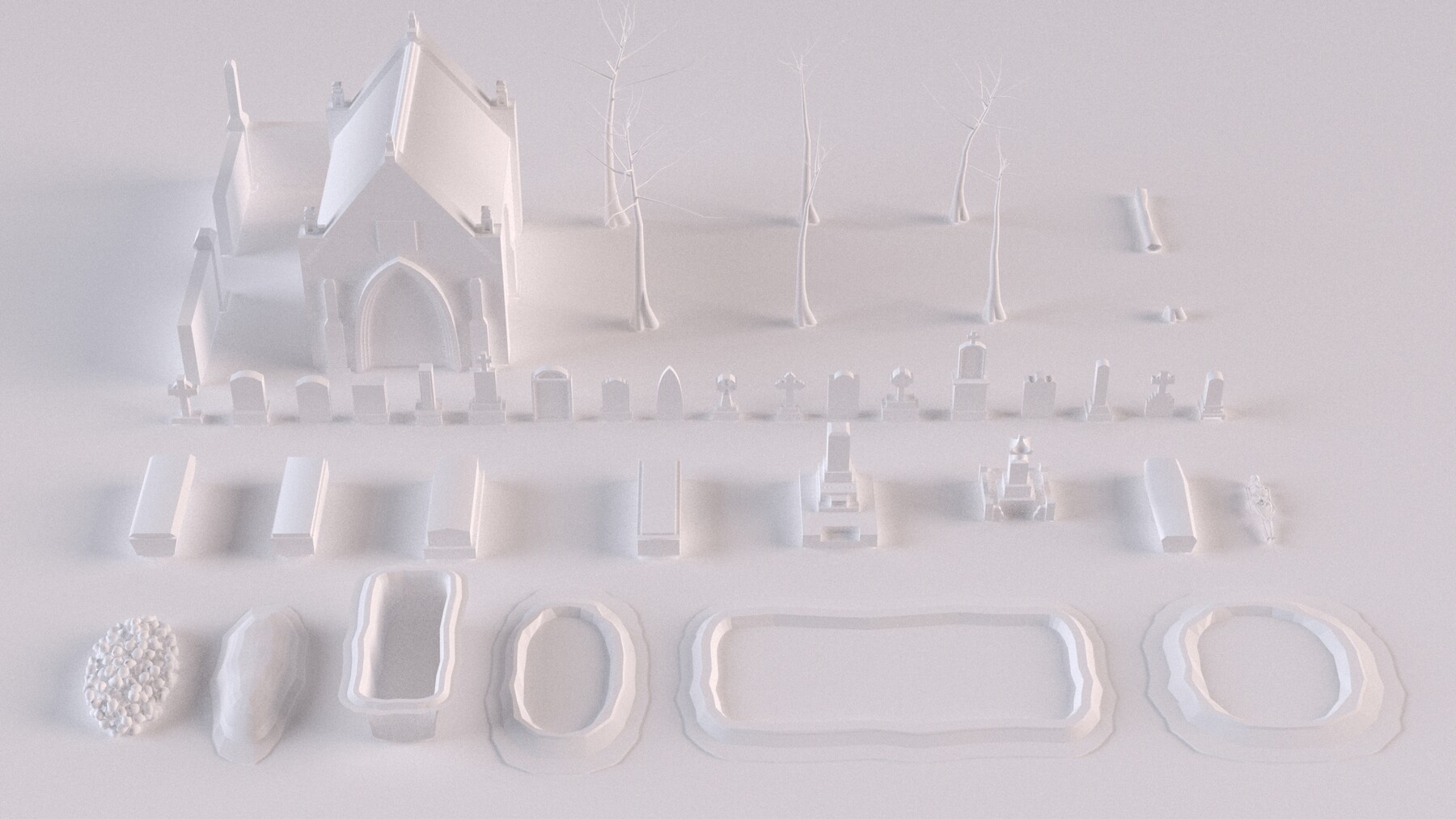 ArtStation - 43 Low Poly Cemetery props Collection | Game Assets