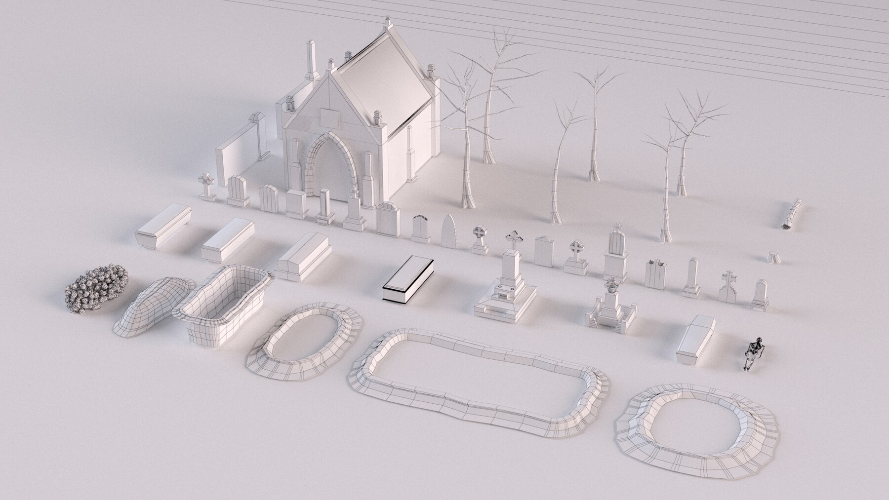ArtStation - 43 Low Poly Cemetery props Collection | Game Assets