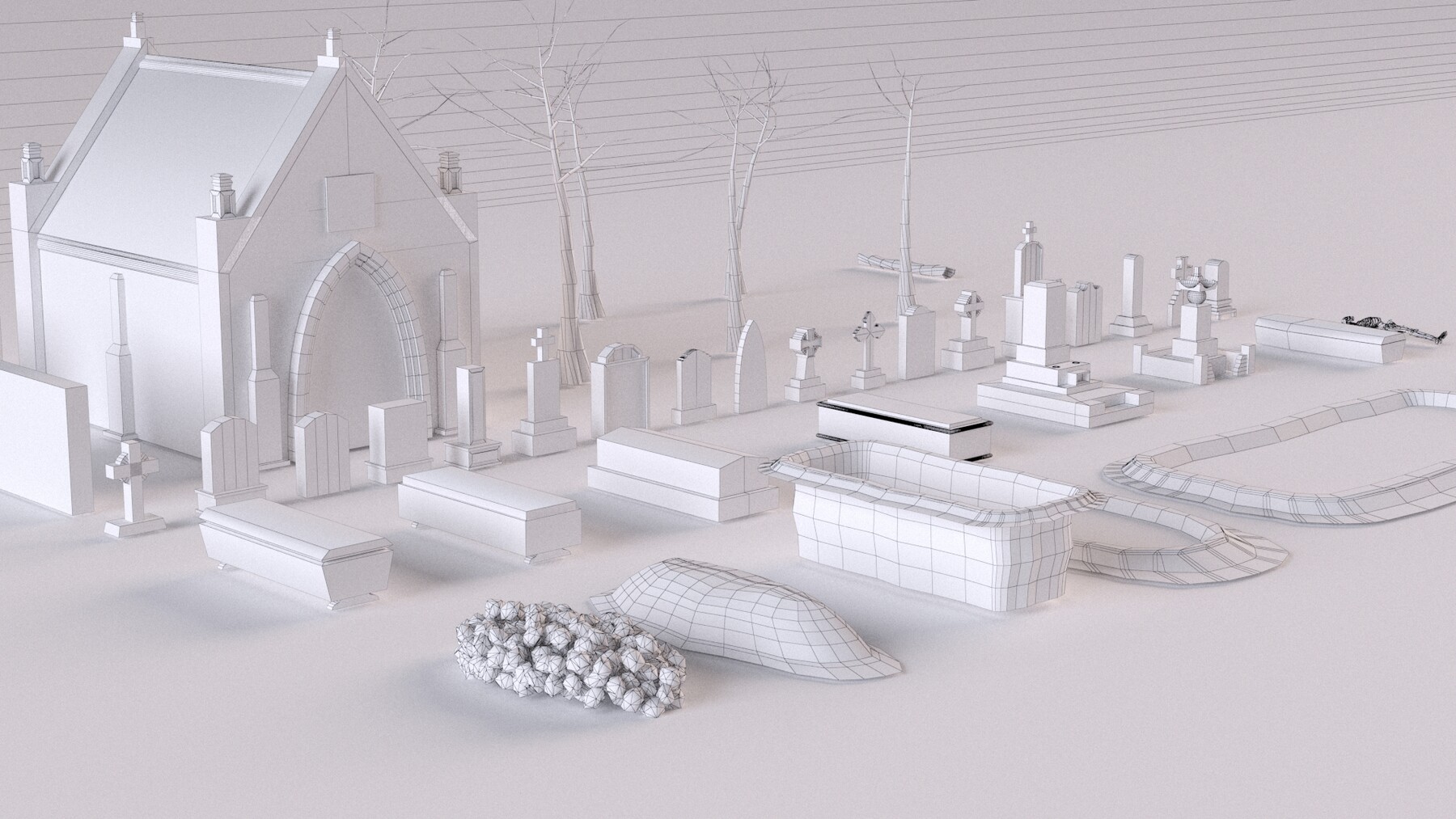 ArtStation - 43 Low Poly Cemetery props Collection | Game Assets