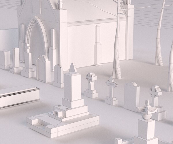 ArtStation - 43 Low Poly Cemetery props Collection | Game Assets