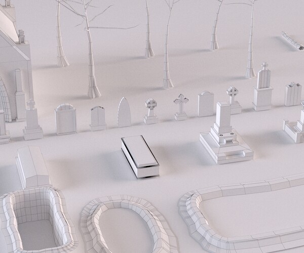 ArtStation - 43 Low Poly Cemetery props Collection | Game Assets