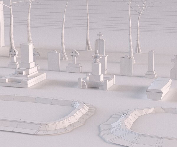 ArtStation - 43 Low Poly Cemetery props Collection | Game Assets