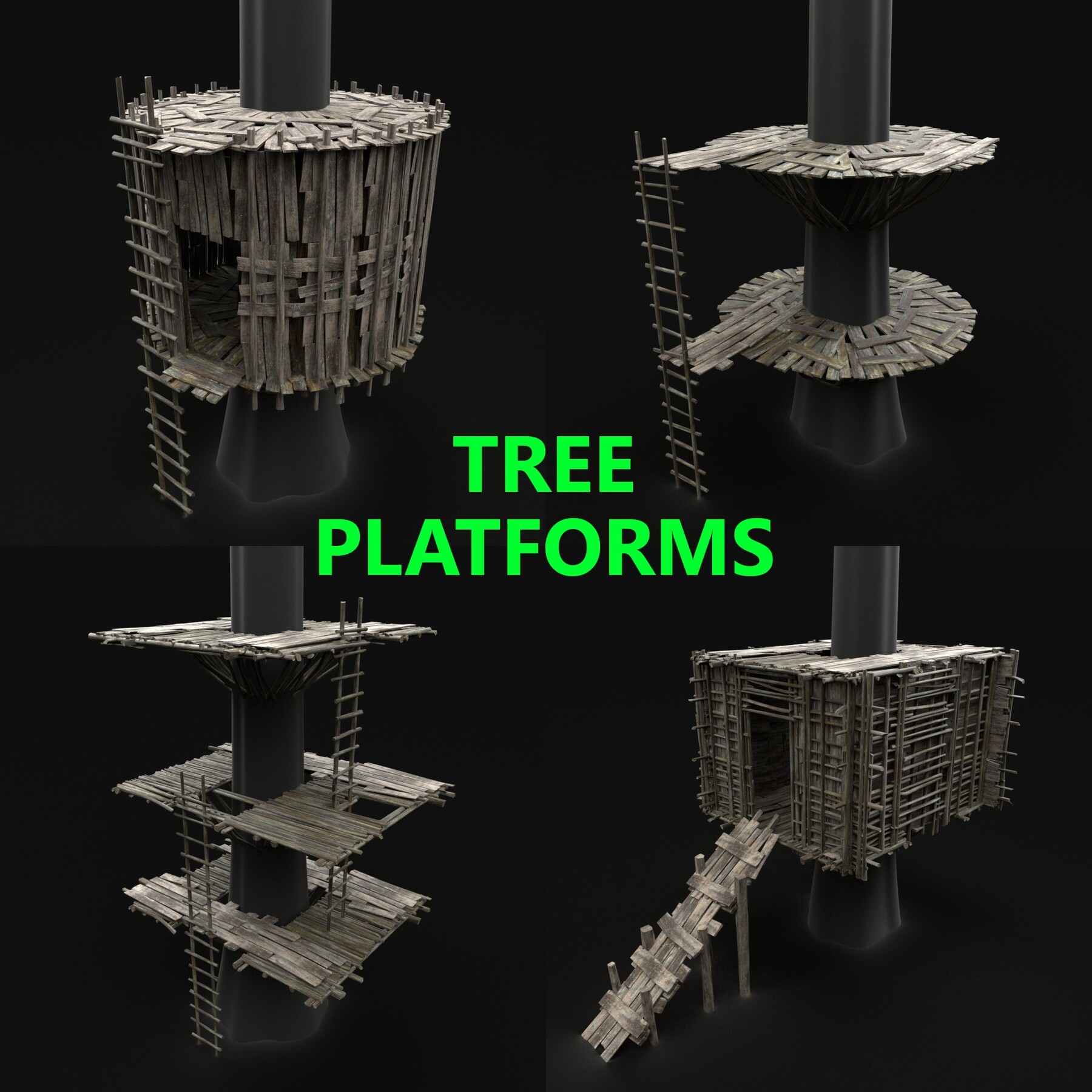 ArtStation - TREE PLATFORM WOODEN HOUSE HUT BRIDGE COLLECTION PACK ...