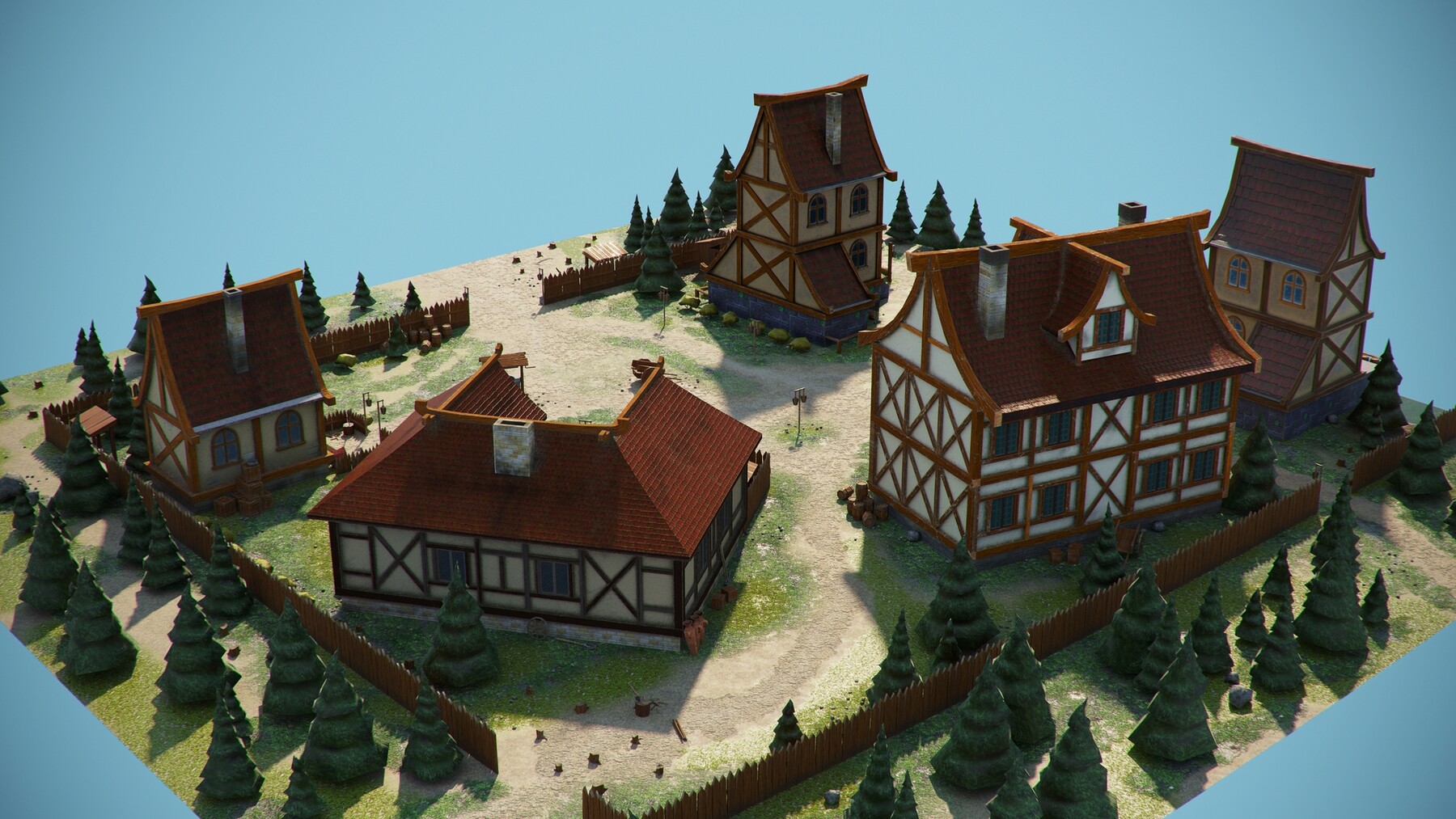 ArtStation - Top-Down Stylized Village (LowPoly) | Game Assets