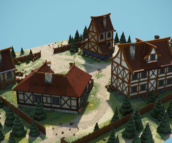 ArtStation - Top-Down Stylized Village (LowPoly) | Game Assets