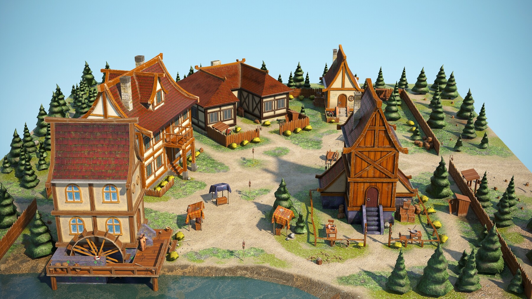 ArtStation - Top-Down Stylized Village (LowPoly) | Game Assets