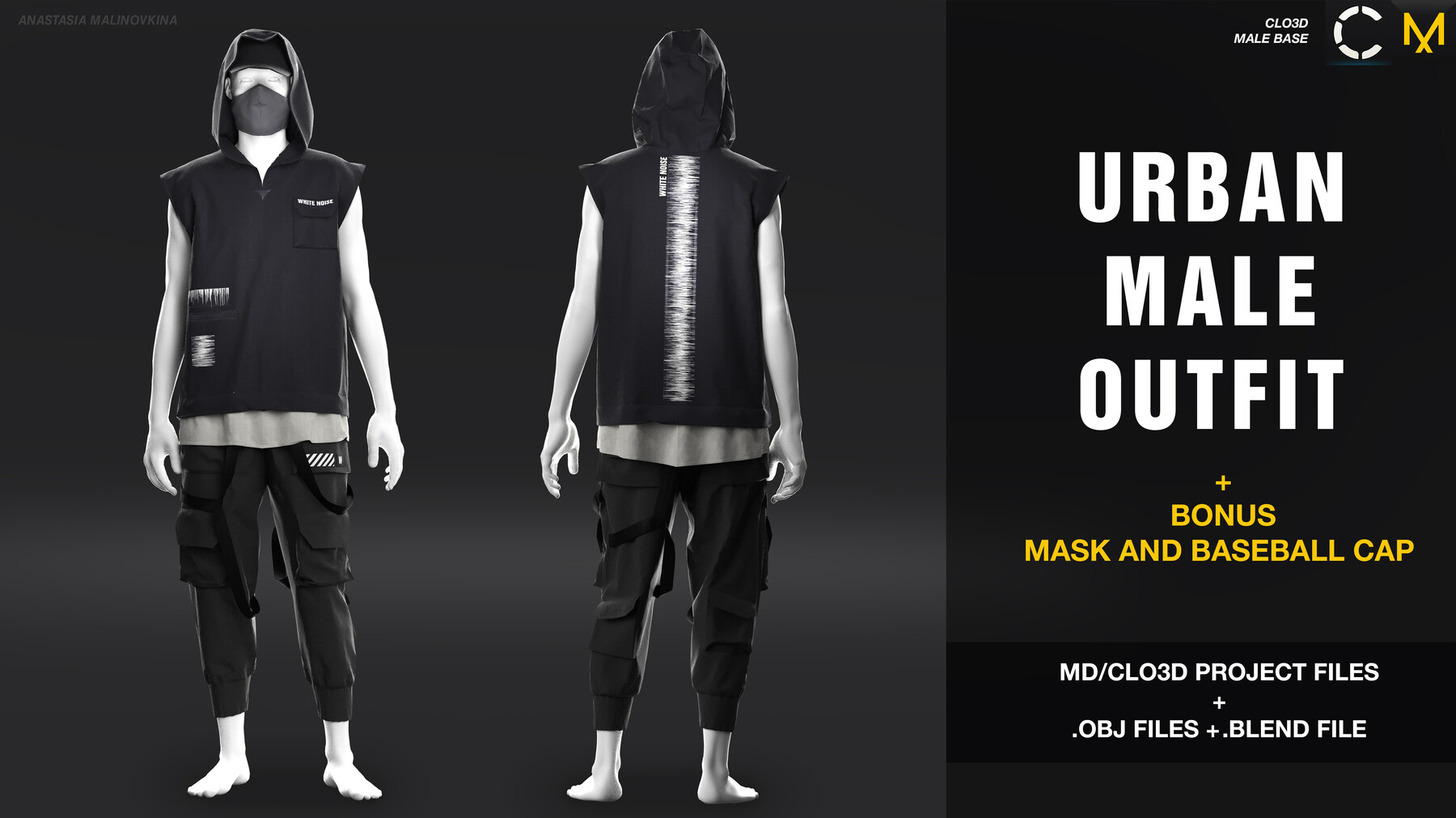 ArtStation - Urban male outfit + bonus mask and baseball cap /MD/Clo3d ...