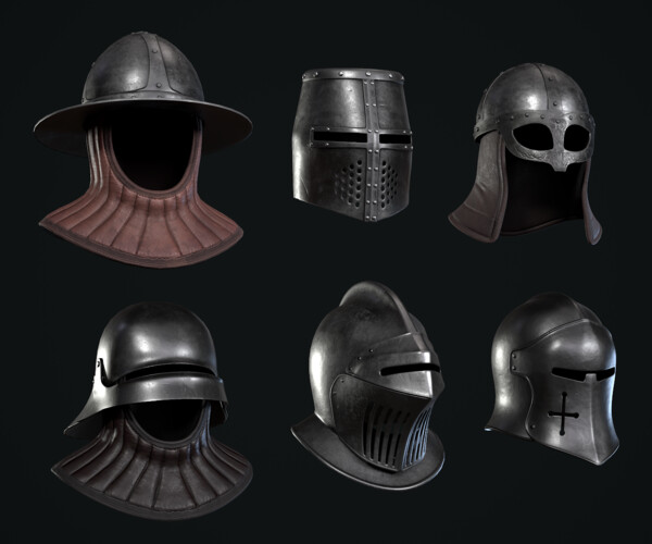 ArtStation - 6 Lowpoly European Medieval Helmets Pack | Game Assets