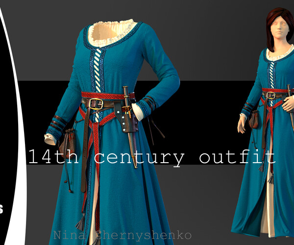 ArtStation - 14th century outfit. Marvelous Designer/Clo3d project ...