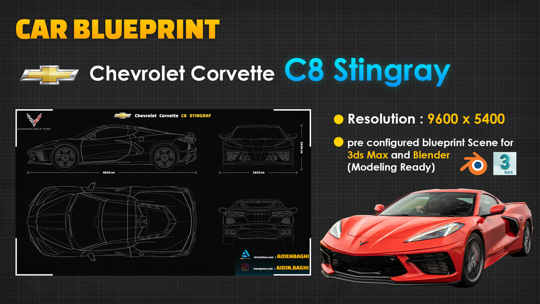 ArtStation - Chevrolet Corvette C8 Stingray Blueprint | Artworks