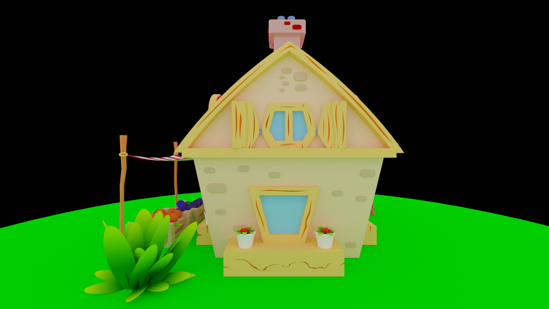 ArtStation - A small scene with a low poly model of a house. | Game Assets