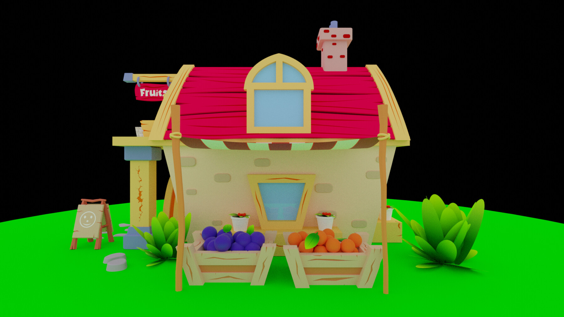 ArtStation - A small scene with a low poly model of a house. | Game Assets