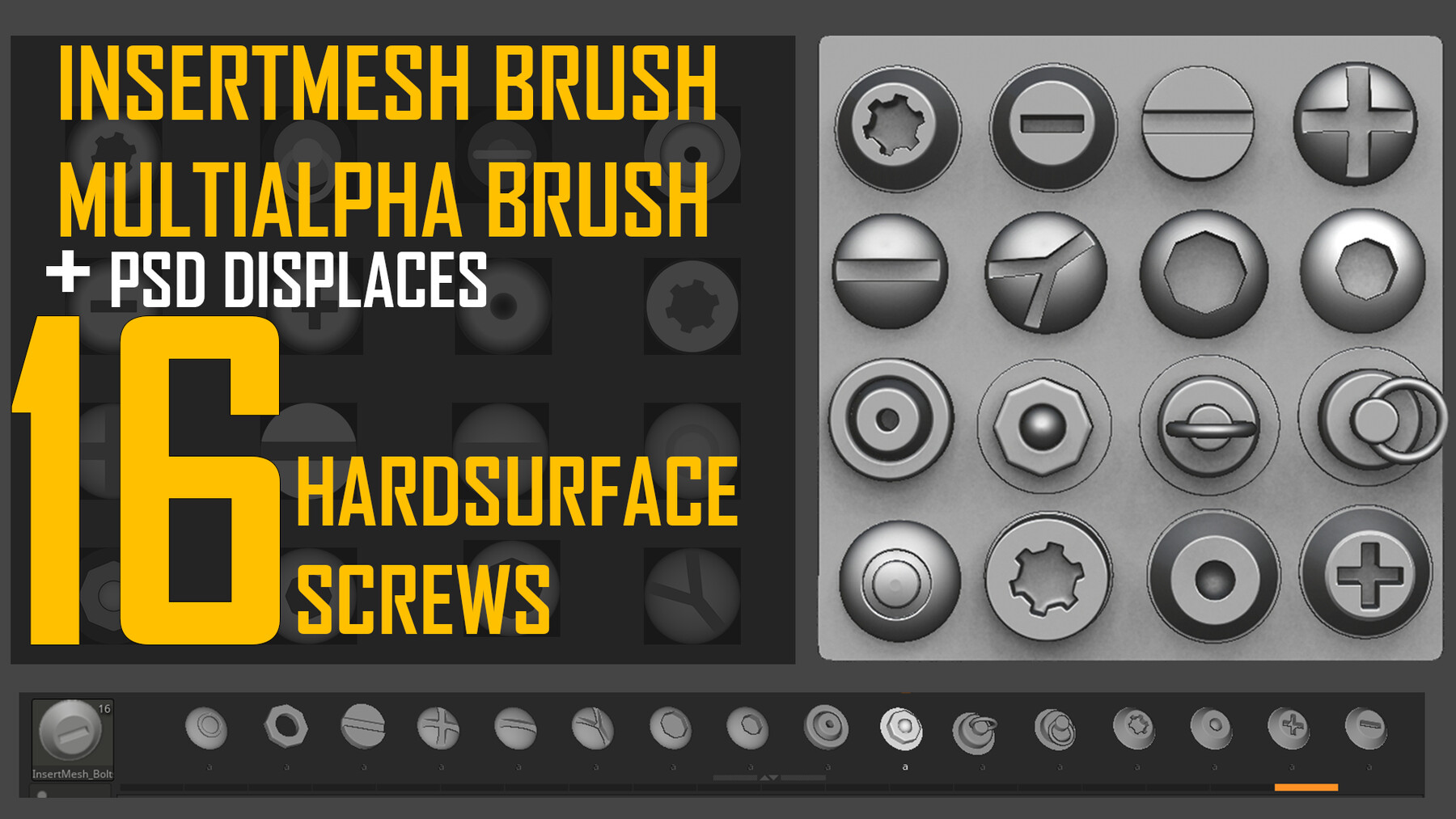 ArtStation - INSERTMESH BRUSH SCREWS + ALPHA BRUSH + DISPLACE | Brushes