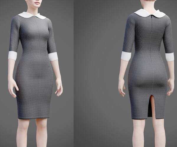 ArtStation - Plaid collar dress - 3D female dress | Resources