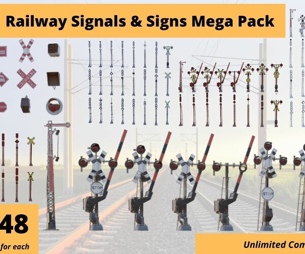 ArtStation - 48 Pcs Railway Signals and Signs Mega Pack Low Poly VR ...