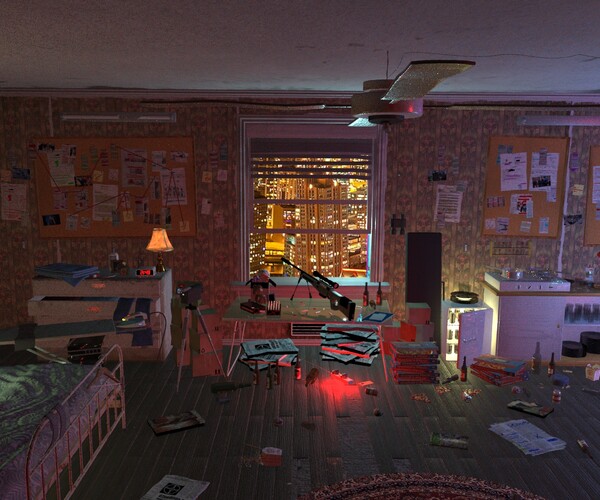 ArtStation - Sniper Room Interior bedroom | Game Assets