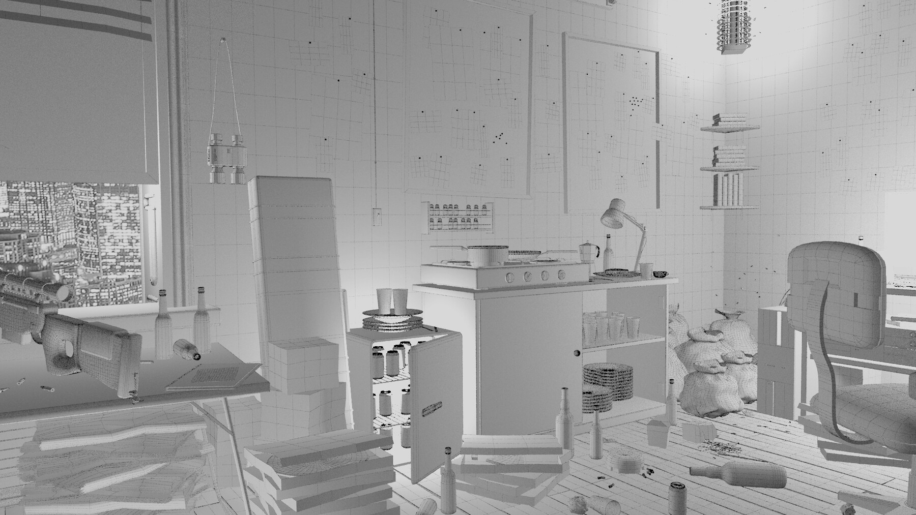 ArtStation - Sniper Room Interior bedroom | Game Assets