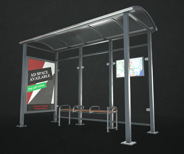 ArtStation - Bus Stop Shelter - Low Poly | Game Assets