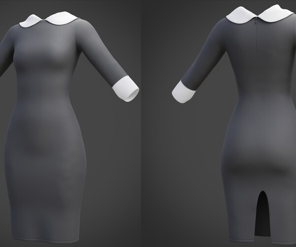 ArtStation - Female Collar dress - 3D model | Game Assets