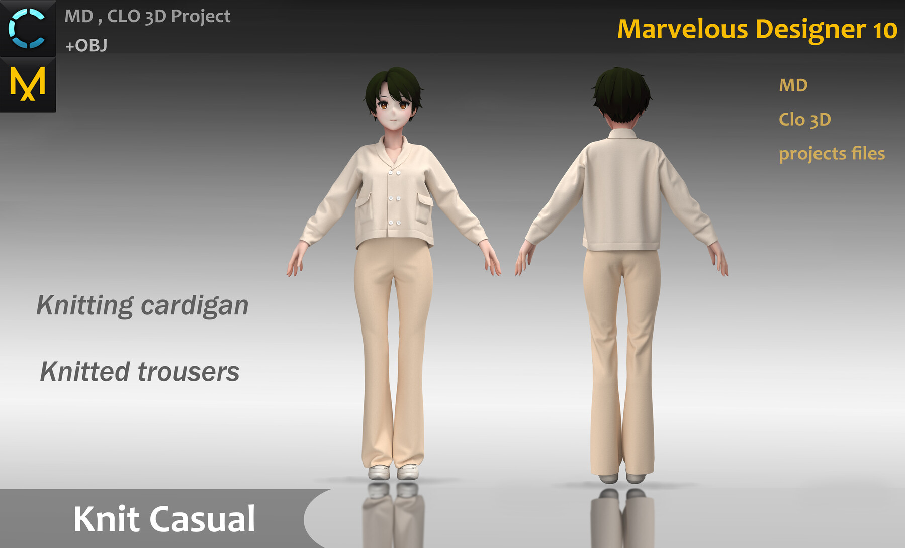 ArtStation - Knitting cardigan/trousers/Knit Casual_Clothes/Outfit/Suit ...