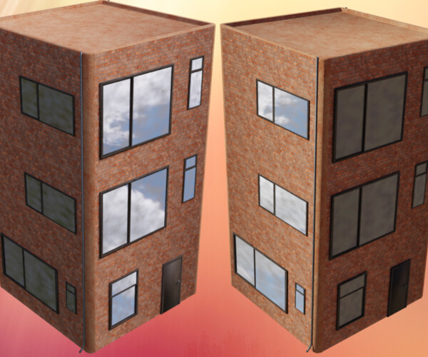 ArtStation - Brick Apartment building 3 storeys Low-poly 3D model ...