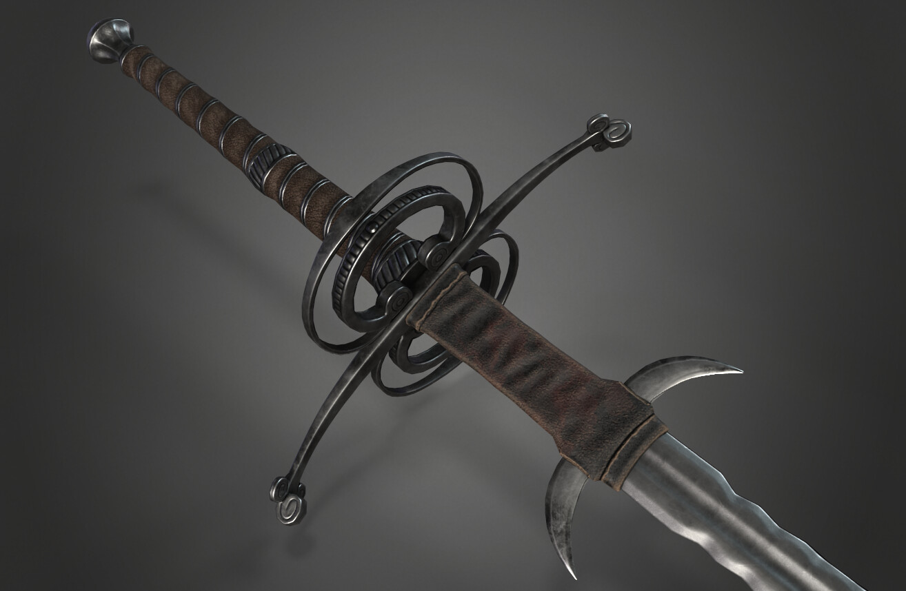 ArtStation - Lowpoly Two-Handed Medieval Flamberge Sword | Game Assets