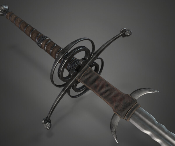 ArtStation - Lowpoly Two-Handed Medieval Flamberge Sword | Game Assets