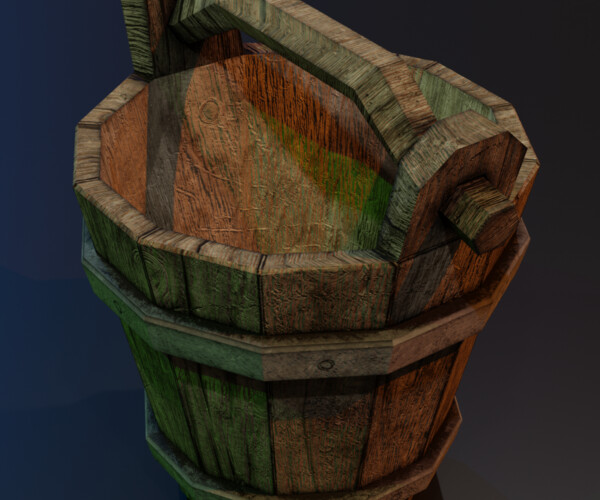 ArtStation - Wooden bucket with metal rings and contamination elements ...