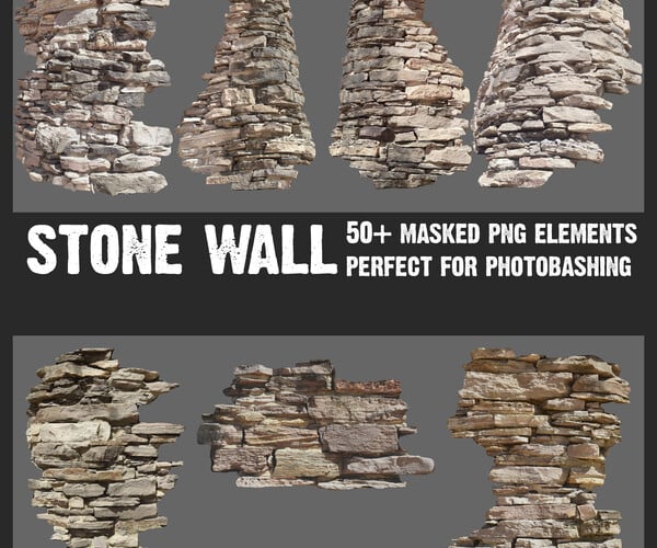 ArtStation - STONE WALL Cut Out PNG pack | Resources