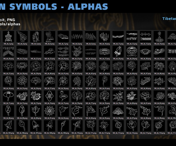 ArtStation - 240 Tibetan Symbols - Alphas (PNG) | Brushes