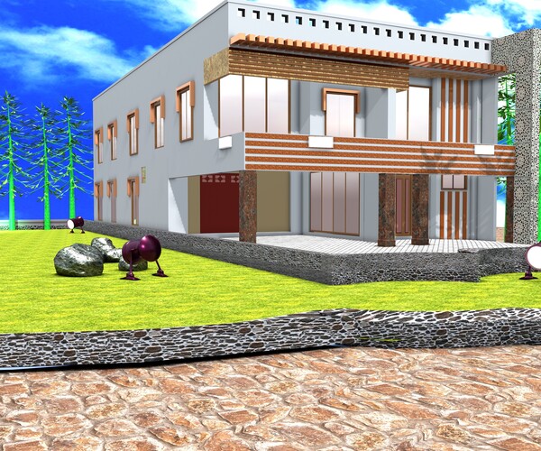 ArtStation - House Exterior Landscape Design 3D model | Resources
