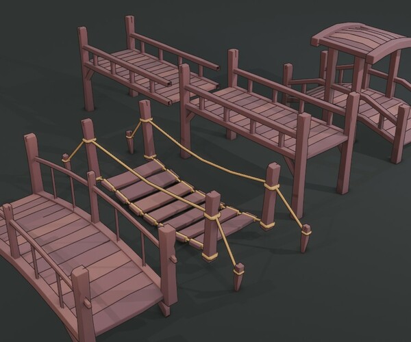 ArtStation - Stylized Low Poly Wooden Bridges Pack 01 | Resources