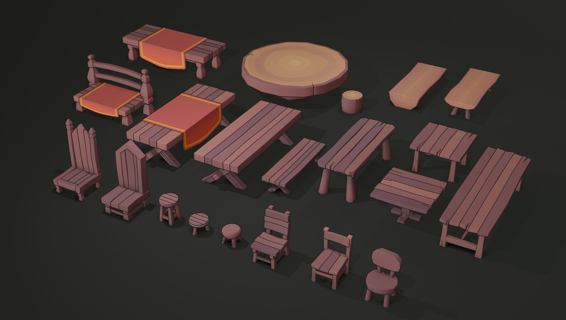 ArtStation - Stylized Low Poly Wooden Tables and Chairs Pack 01 | Game ...