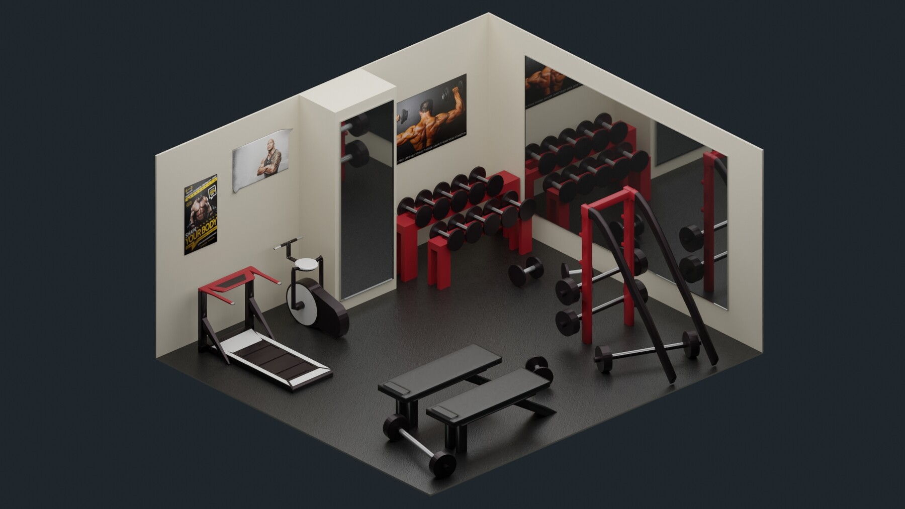 ArtStation - Low-Poly Gym - Fitness Hall Low-poly | Game Assets