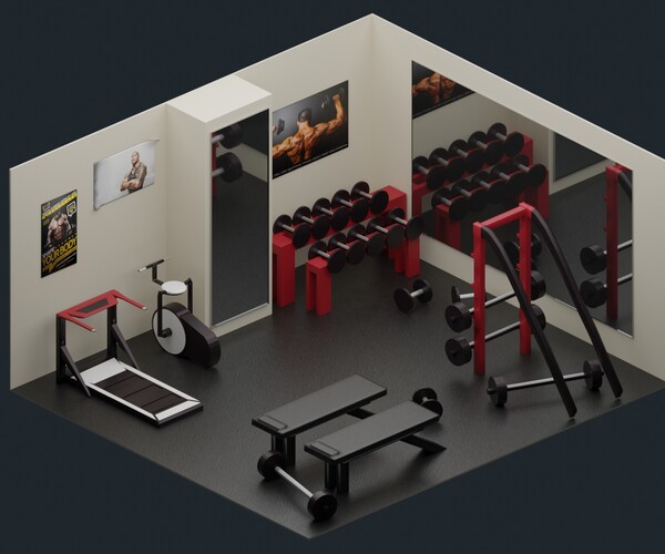 ArtStation - Low-Poly Gym - Fitness Hall Low-poly | Game Assets