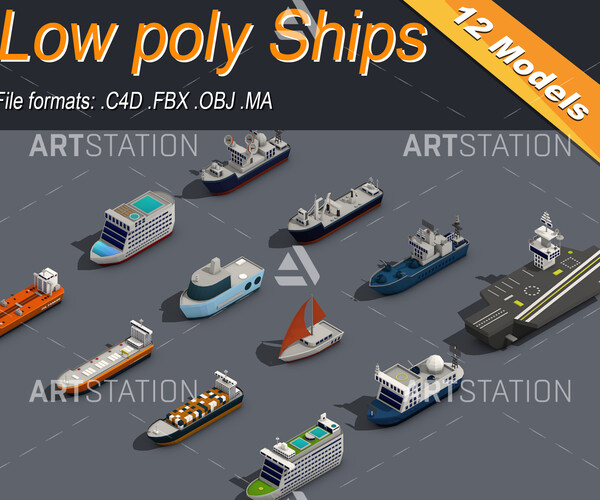 ArtStation - Low poly Ships Isometric Icon Pack 01 | Game Assets