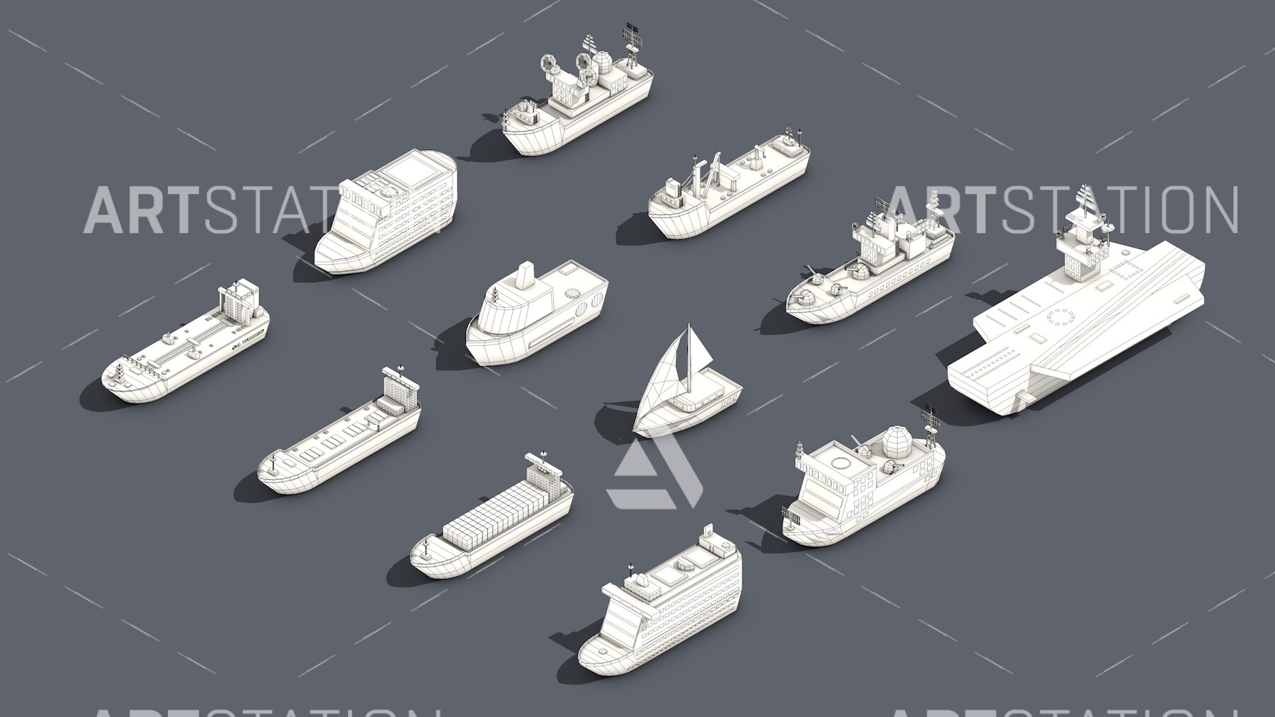 ArtStation - Low poly Ships Isometric Icon Pack 01 | Game Assets