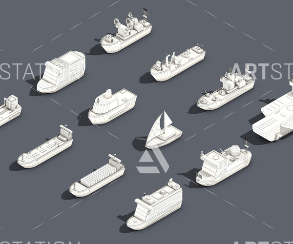 ArtStation - Low poly Ships Isometric Icon Pack 01 | Game Assets