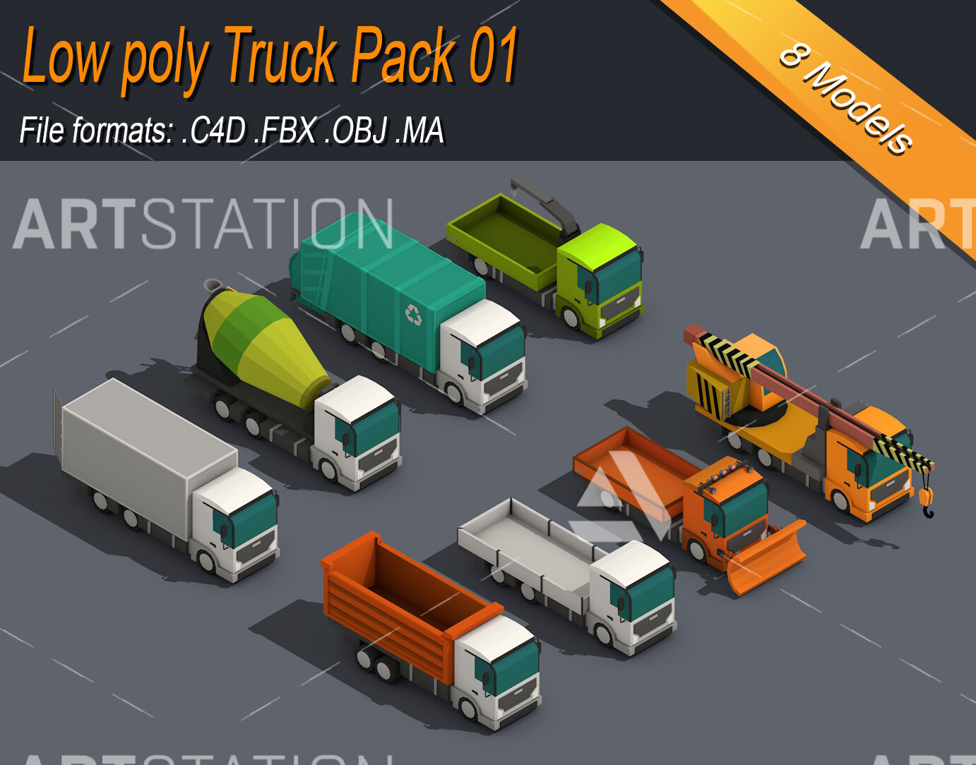 ArtStation - Low Poly Truck Isometric Icon Pack 01 | Game Assets