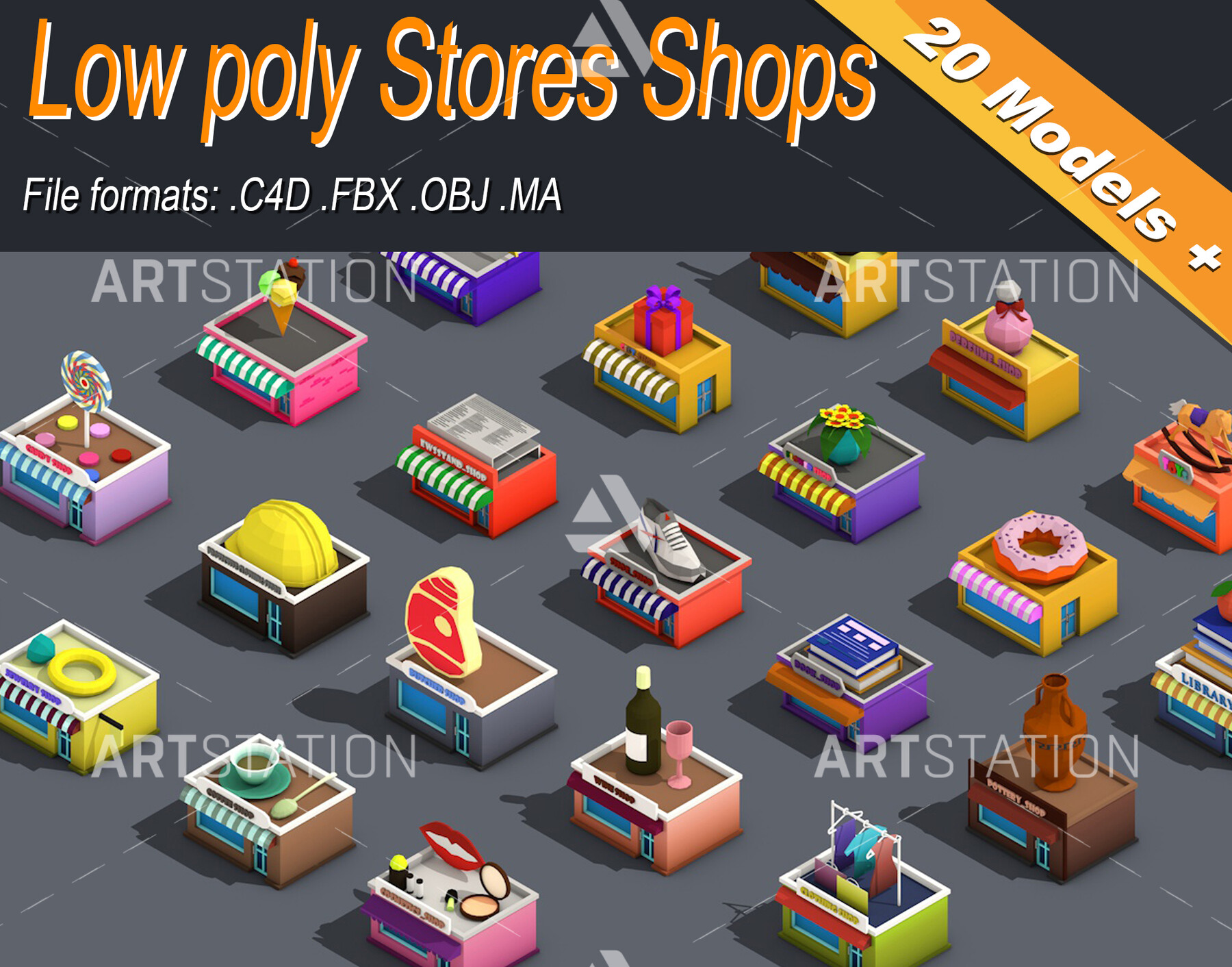 ArtStation - Low poly Stores Shops Isometric Icon | Game Assets