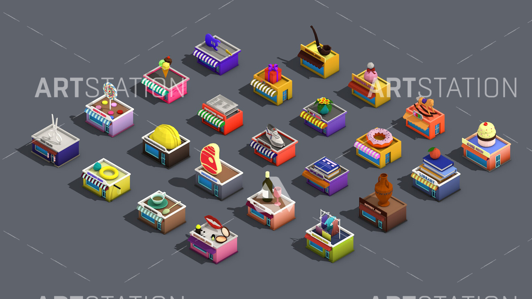 ArtStation - Low poly Stores Shops Isometric Icon | Game Assets