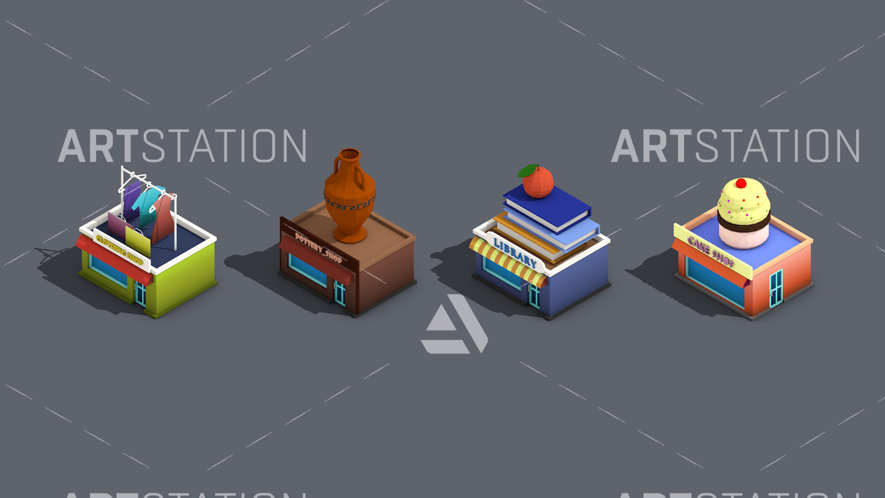 ArtStation - Low poly Stores Shops Isometric Icon | Game Assets
