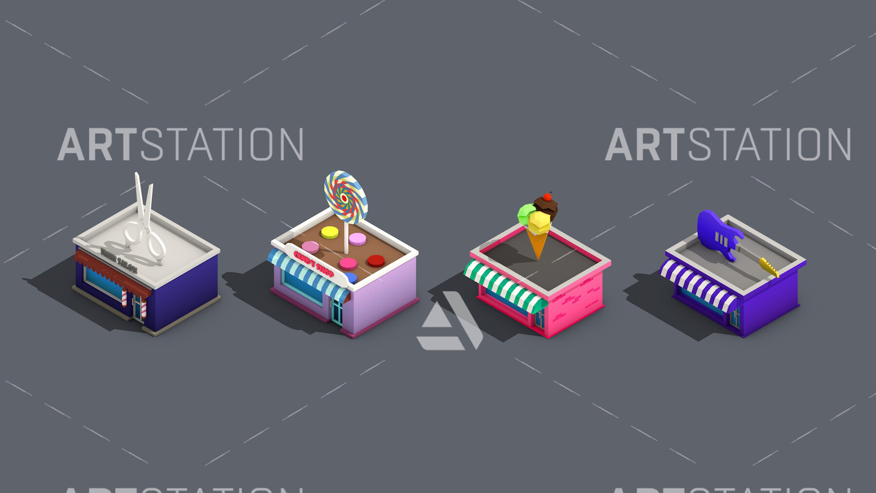 ArtStation - Low poly Stores Shops Isometric Icon | Game Assets