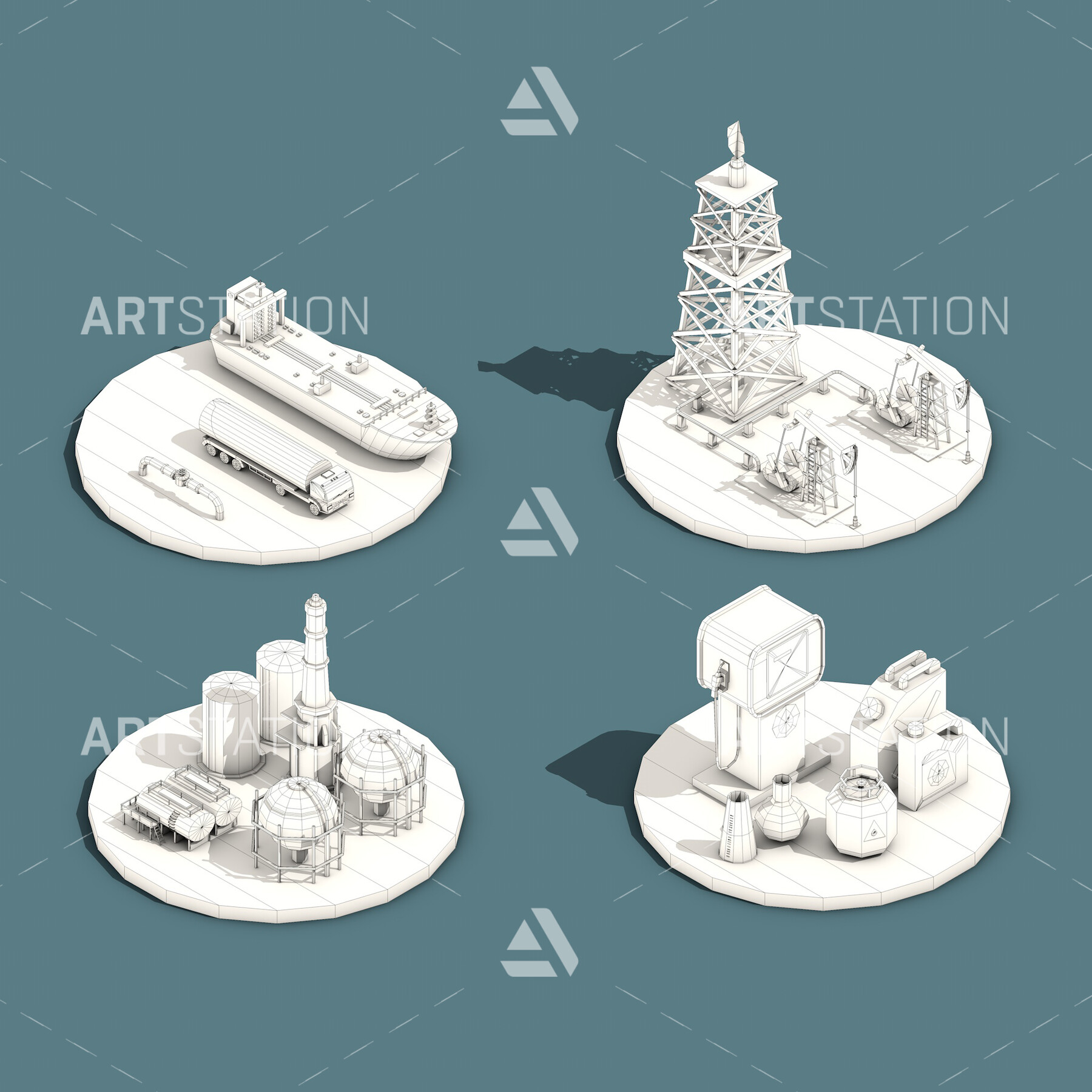 ArtStation - Low Poly Oil Industry Isometric Icon | Game Assets