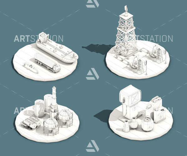 ArtStation - Low Poly Oil Industry Isometric Icon | Game Assets