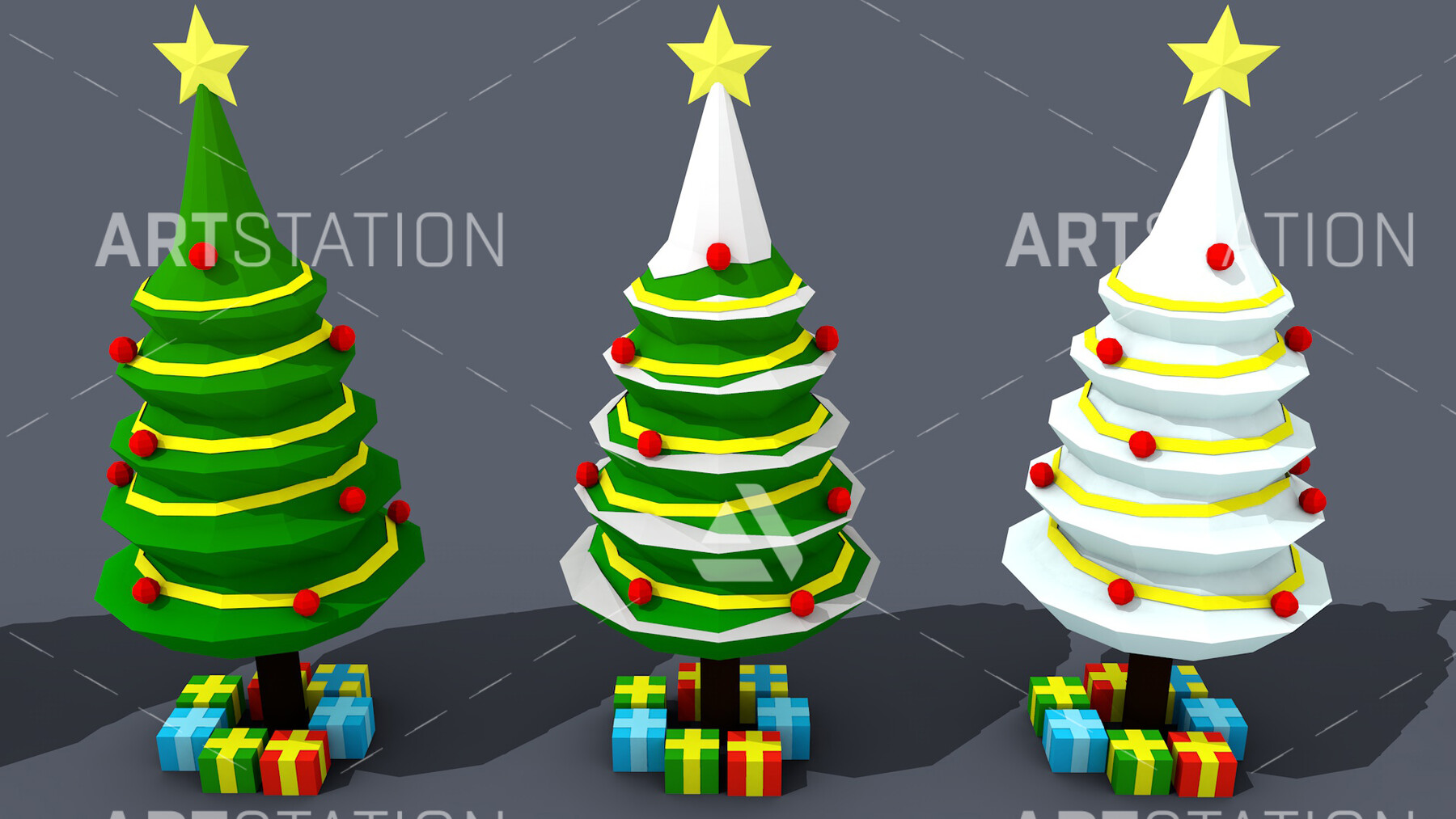 ArtStation - Low Poly Christmas Tree And Snowmen Gift Isometric Icon ...
